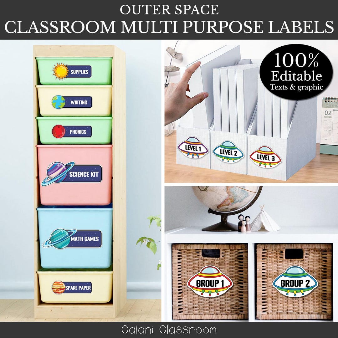 Classroom Supply Label, Outer Space Classroom, Space Editable Classroom ...