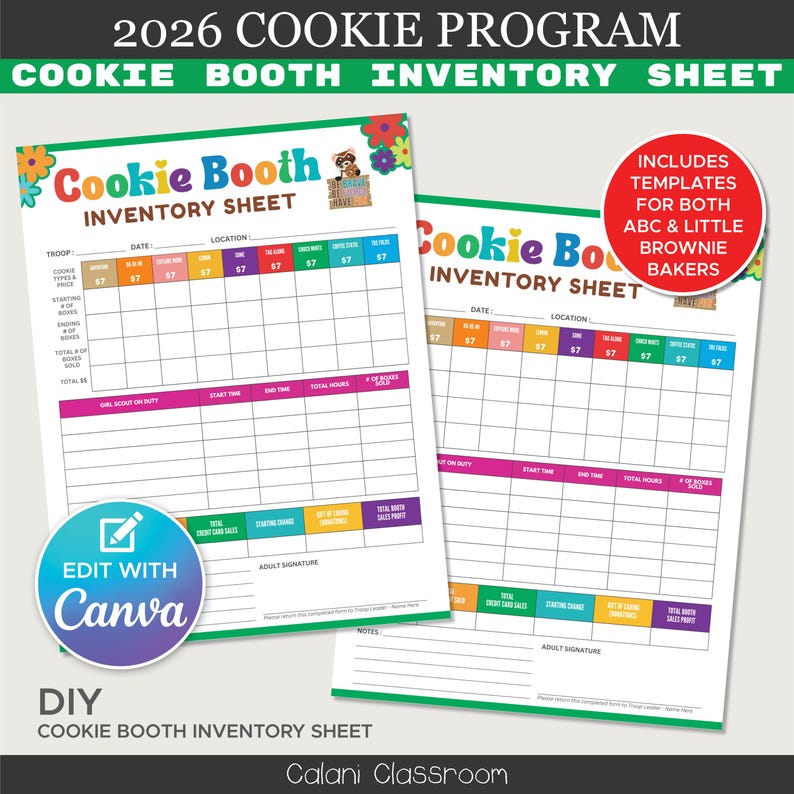 2026 Cookie Booth Inventory List, DIY Editable Cookie Marketing Kit for ...