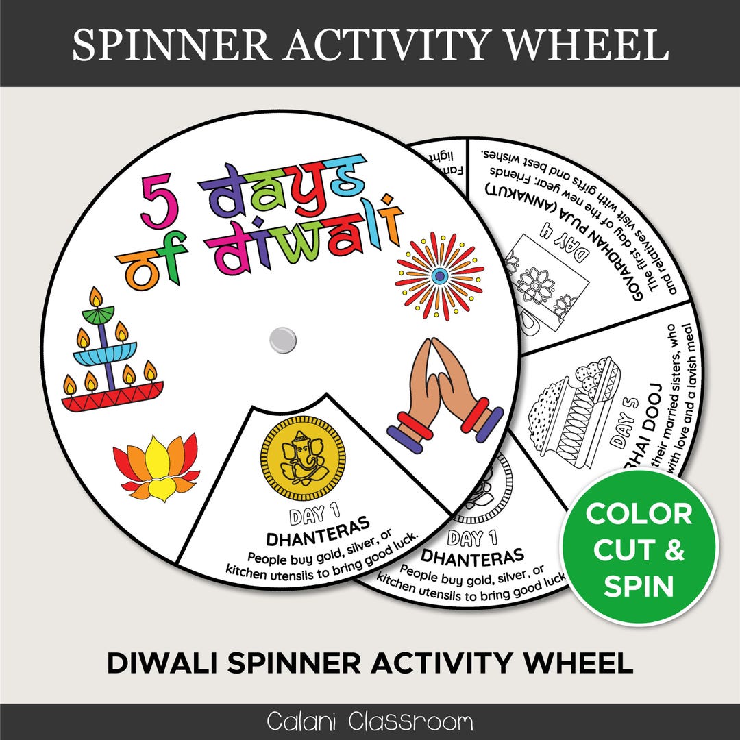 5 Days of Diwali Activity Wheel, Diwali Printable Spinner Wheel, Indian ...