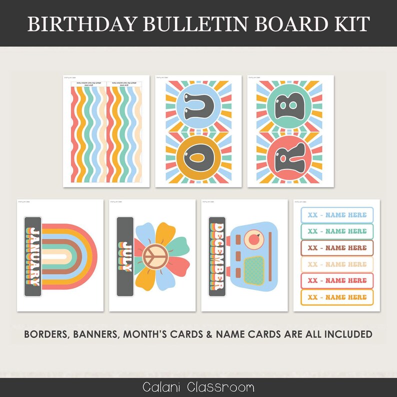Birthday Board Classroom Decor, Retro Groovy Classroom Theme, Editable ...