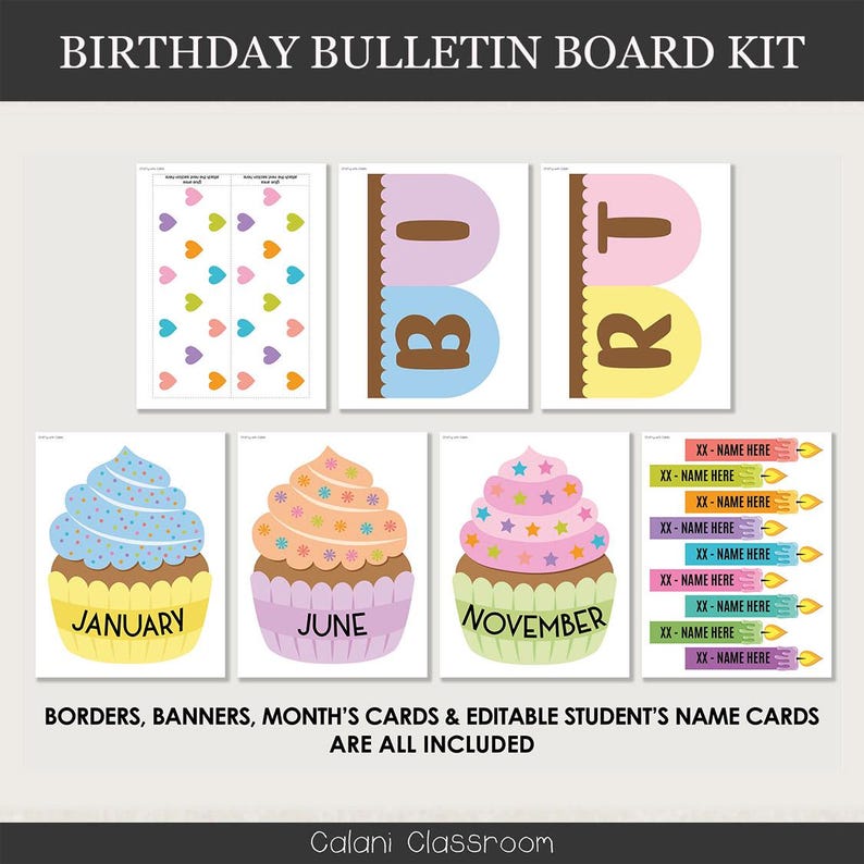 Birthday Board Classroom Decor, Cupcake Classroom Theme, Editable ...