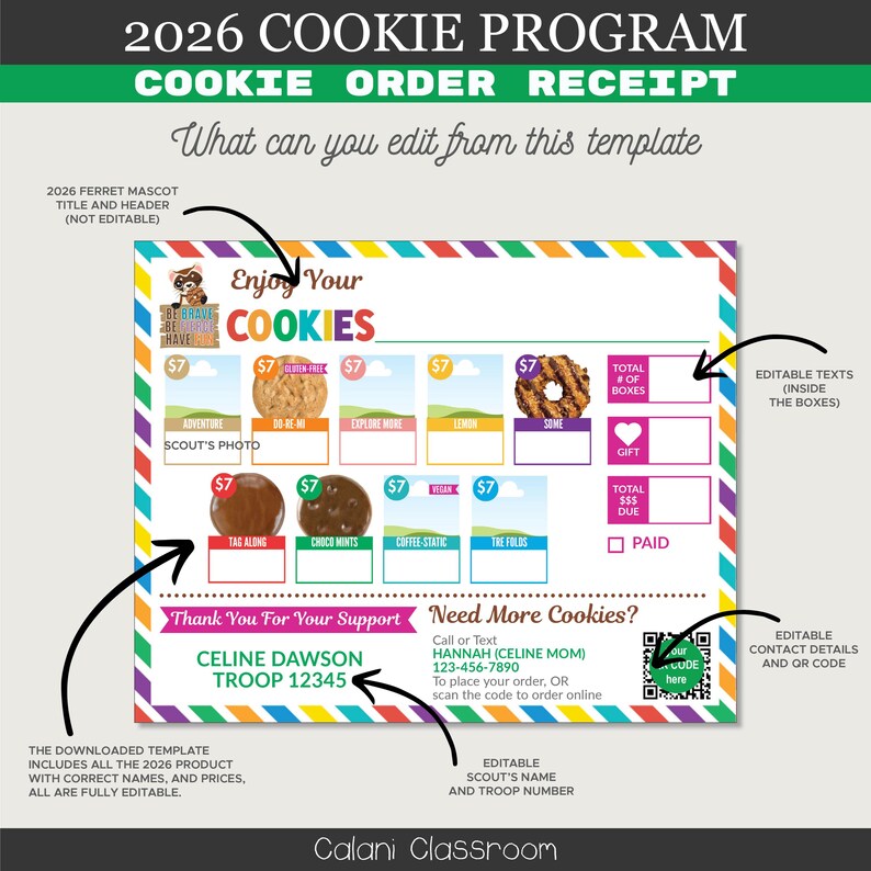 2026 Cookie Order Receipt Thank You Note, DIY Editable Cookie Marketing ...