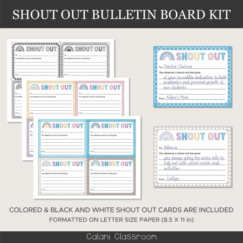 Staff Shout Out Bulletin Board Kit in Misty Boho Rainbow Theme (digital ...