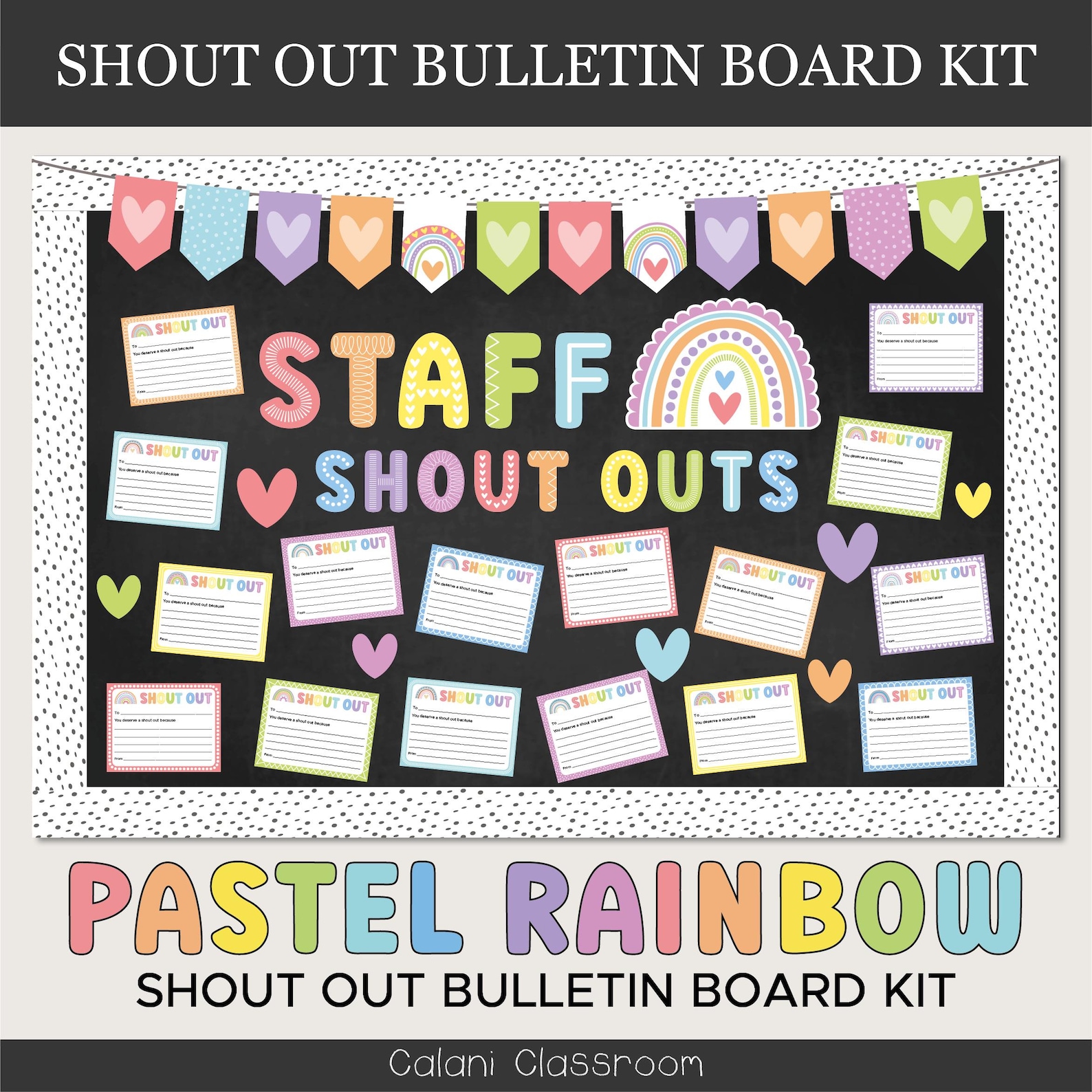Staff Shout Out Bulletin Board Kit in Pastel Boho Rainbow Theme ...