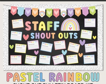 Staff Shout Out Bulletin Board Kit in Neutral Boho Rainbow Theme ...