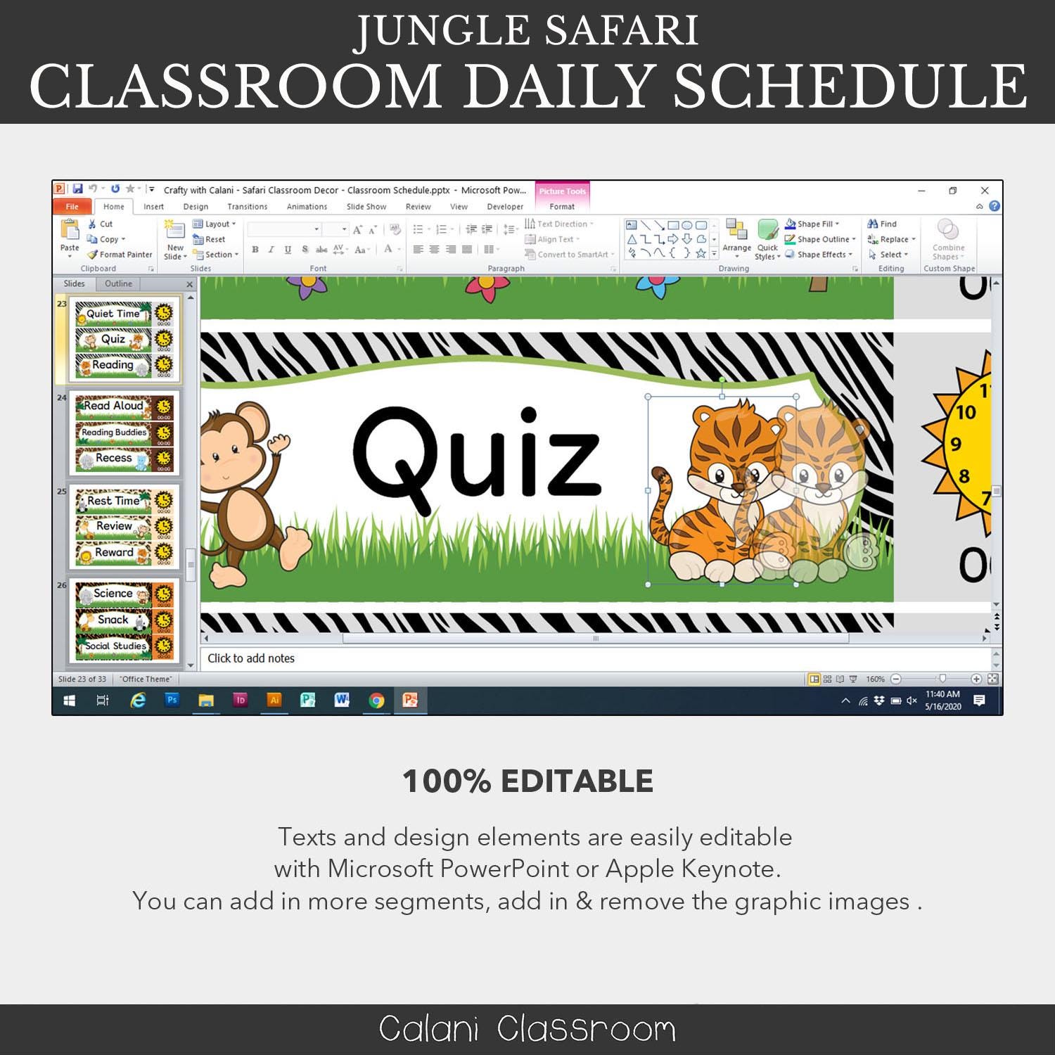 Classroom Schedule Cards With Clock, Jungle Safari Classroom, Editable ...