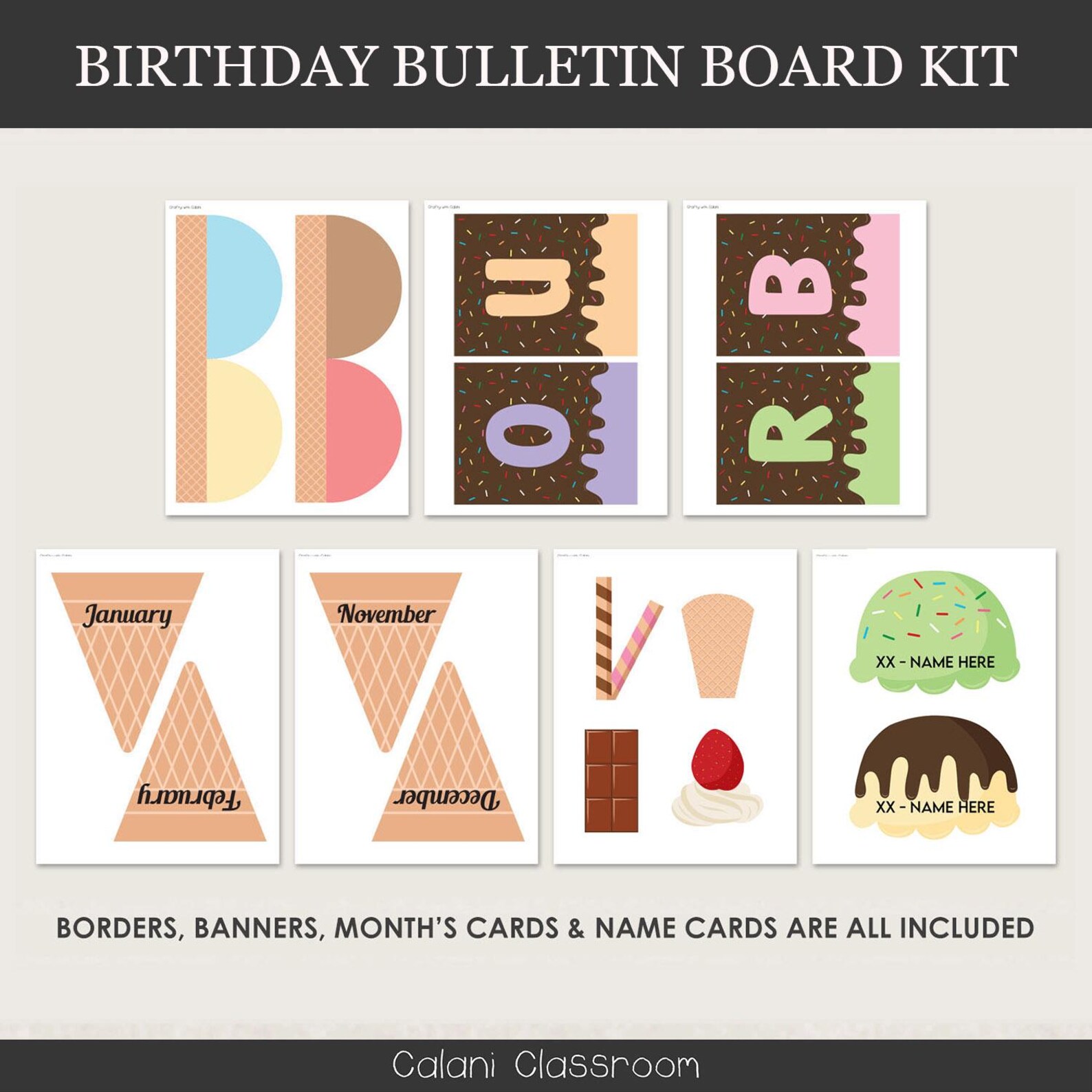 Birthday Bulletin Board for Classroom Decor in Ice Cream Theme ...