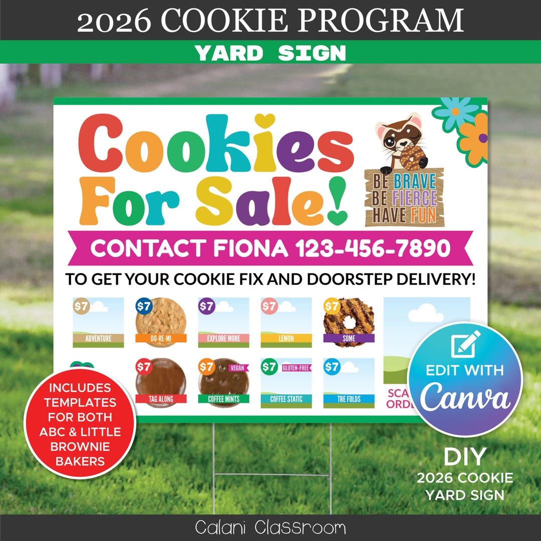 2026 Scout Cookie Yard Sign With QR Code , DIY Editable Cookie ...