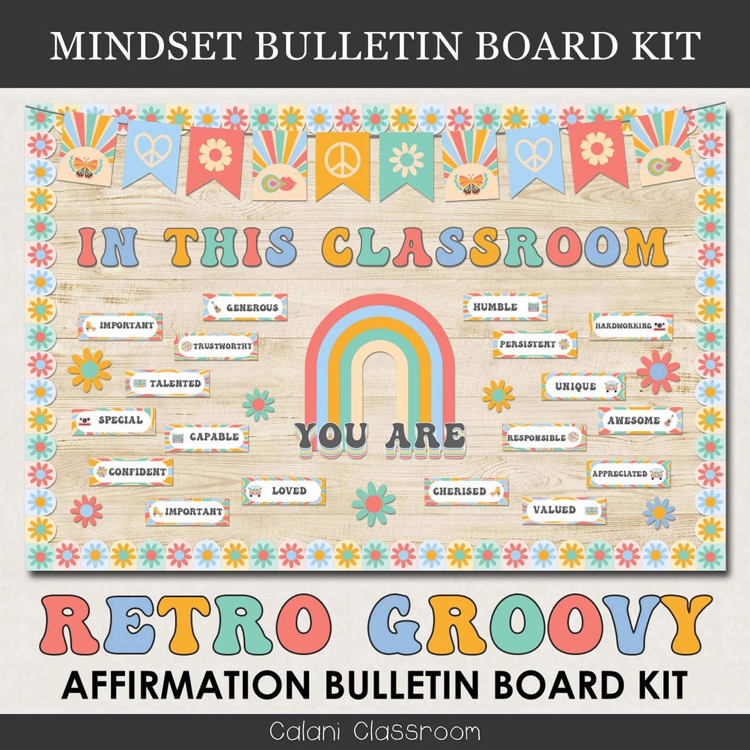 Positive Affirmation Bulletin Board Kit, Classroom Door Decor, Retro ...