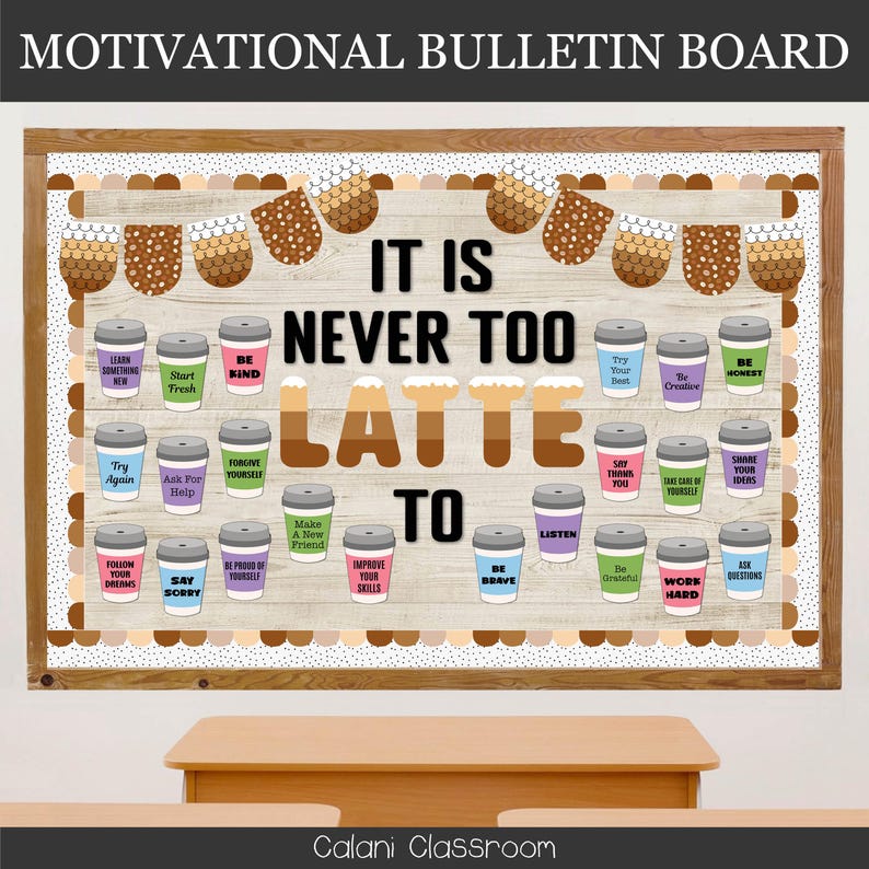 It is Never to Latte Bulletin Board Kit, Motivational Bulletin Board ...