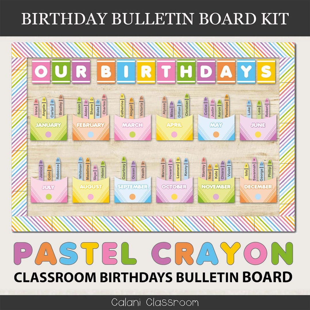 Birthday Bulletin Board for Classroom Decor in Crayon Theme (editable ...