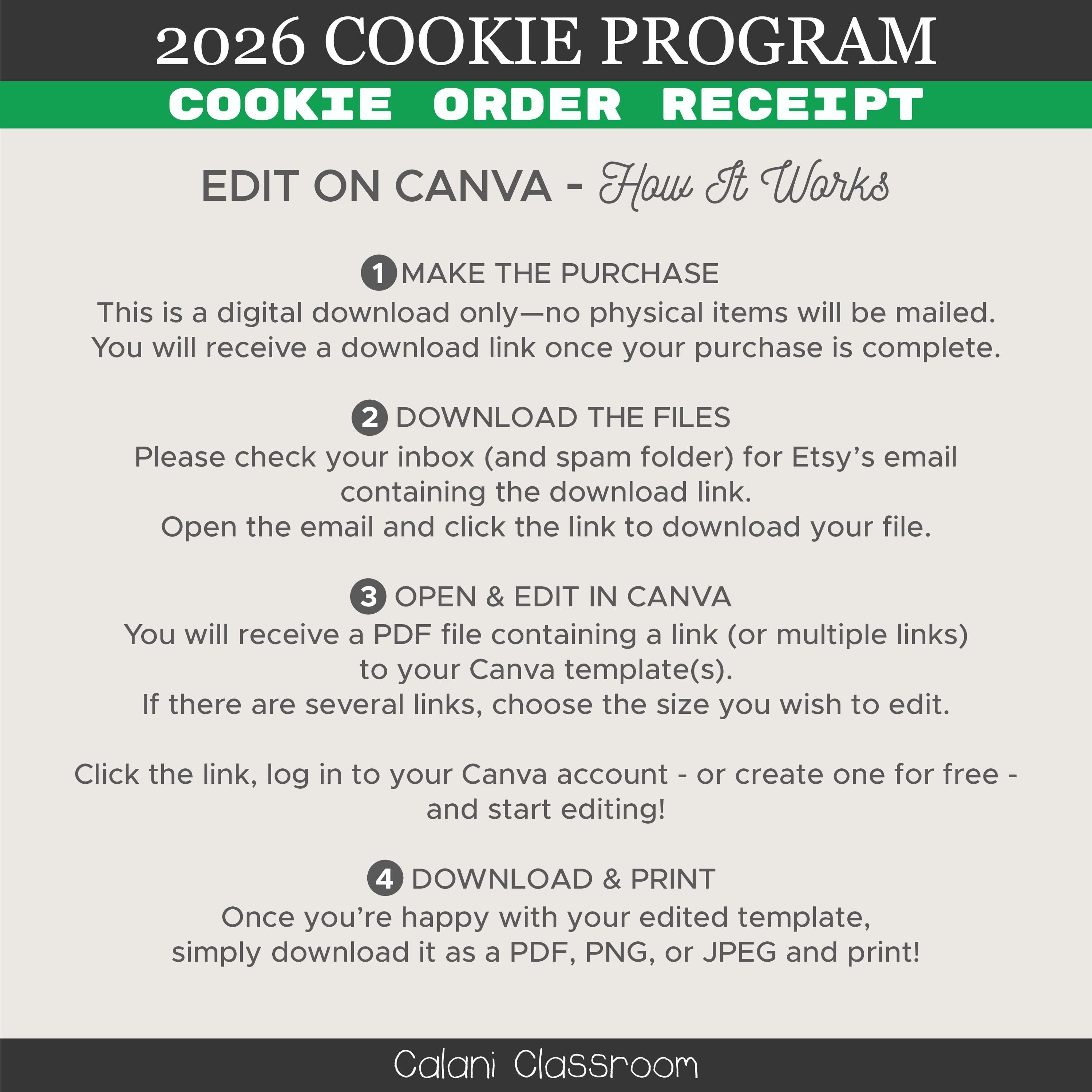 2026 Cookie Order Receipt Thank You Note, DIY Editable Cookie Marketing ...