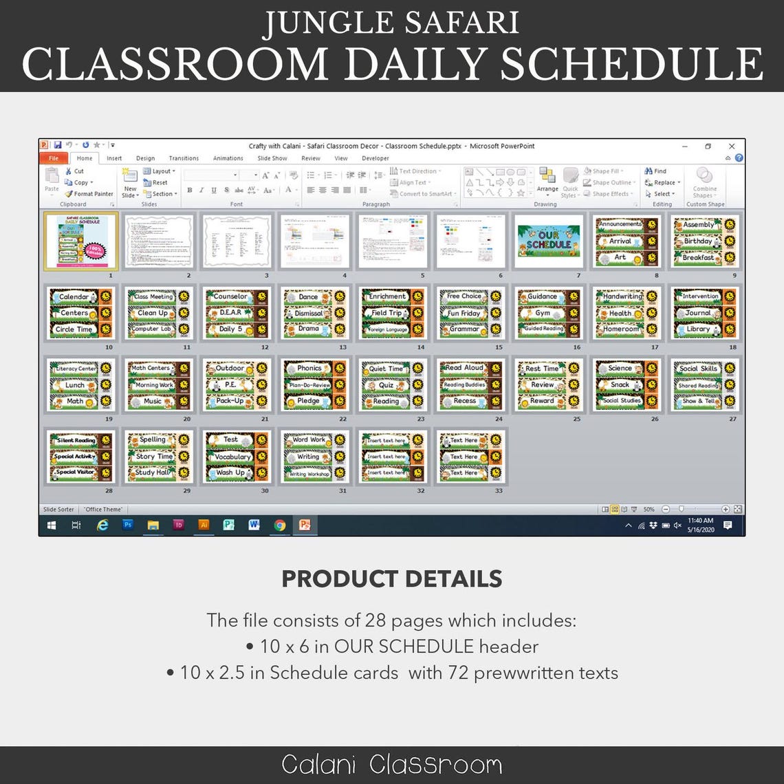 Classroom Schedule Cards With Clock, Jungle Safari Classroom, Editable ...
