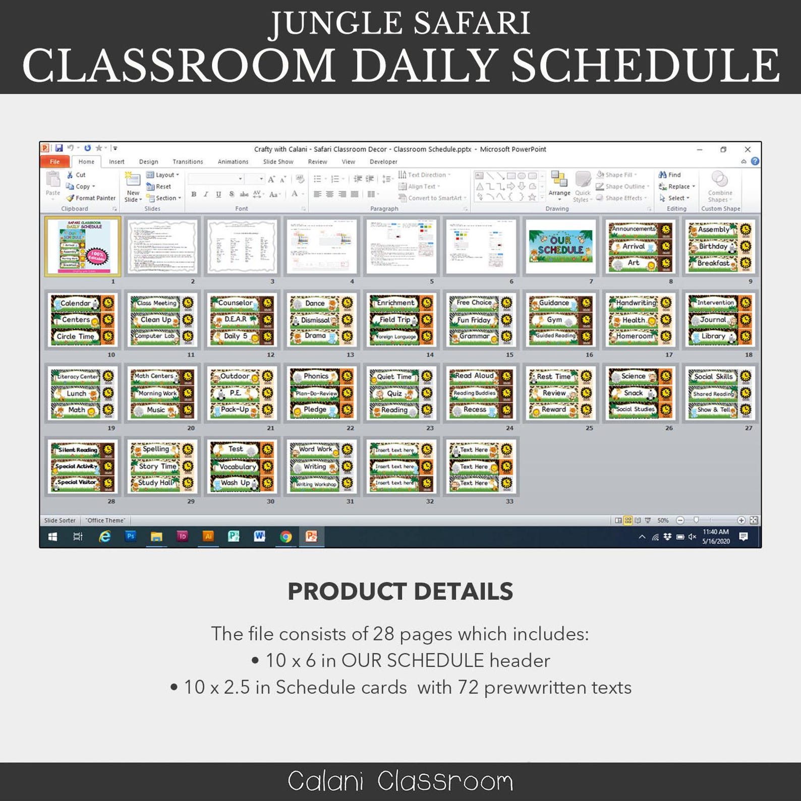 Classroom Schedule Cards With Clock, Jungle Safari Classroom, Editable ...