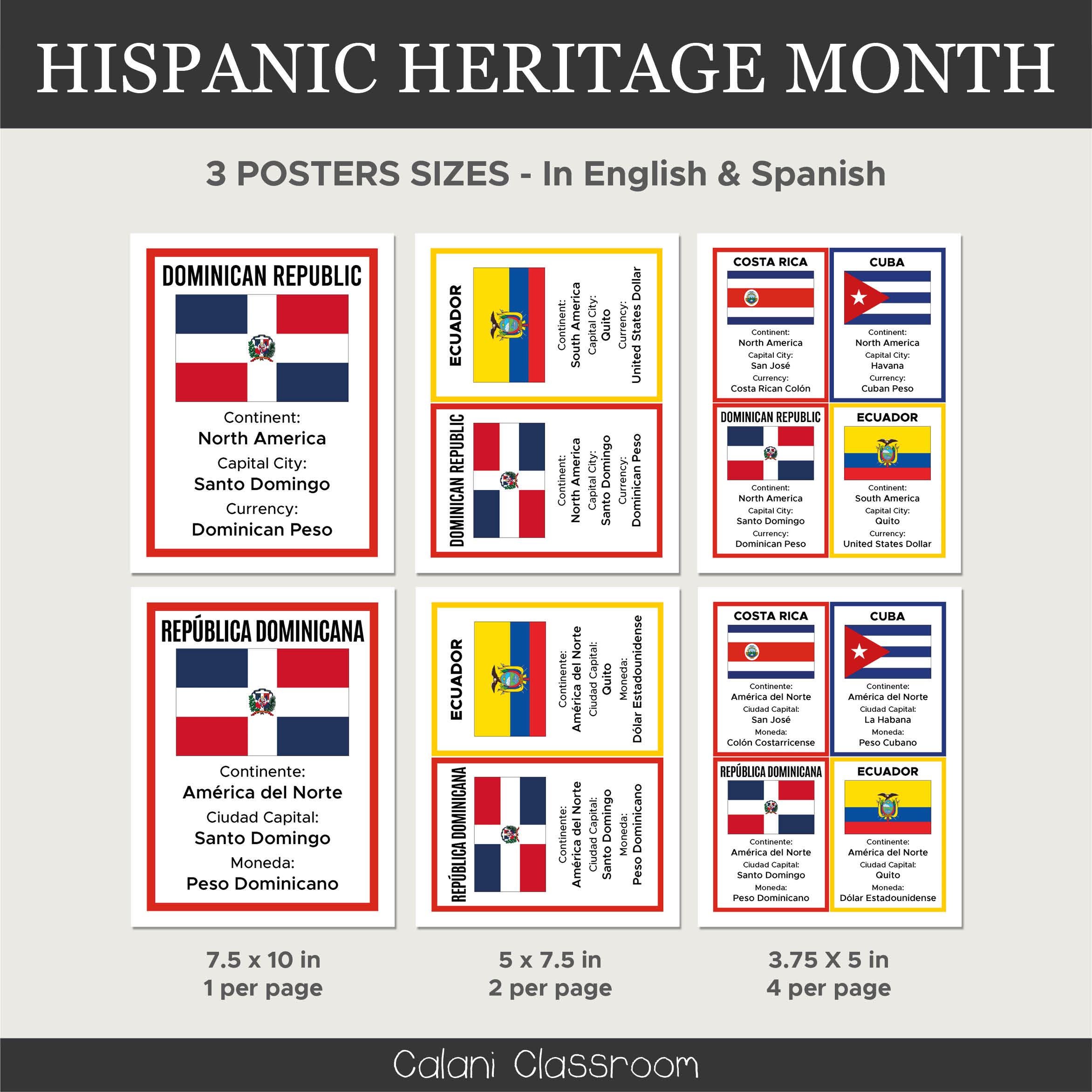 Hispanic Heritage Month Bulletin Board, Hispanic Country Poster Set ...