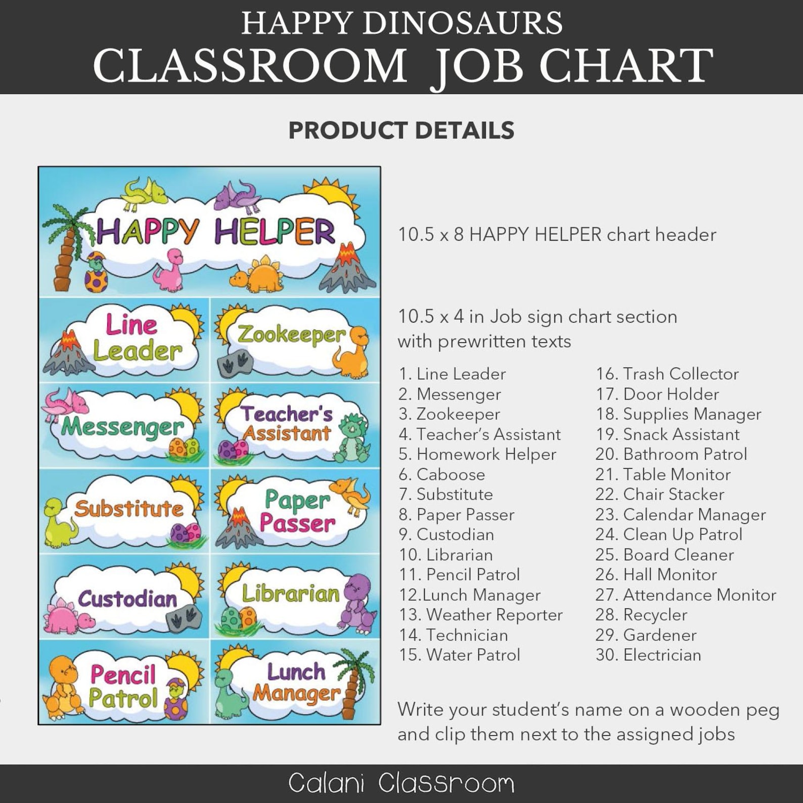 Classroom Jobs Chart, Dinosaur Classroom Theme, Editable Classroom Job ...