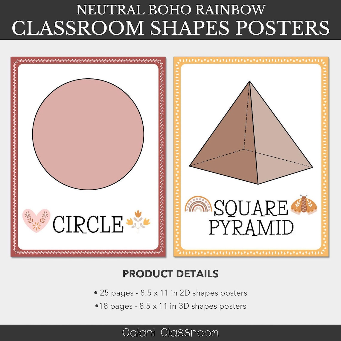 Shapes Poster Wall Display, Boho Rainbow Classroom Theme, 2D & 3D Shape ...