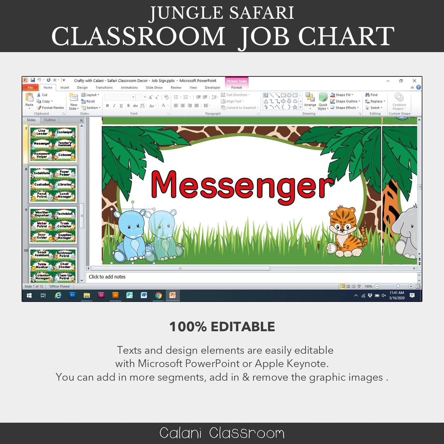 Classroom Jobs Chart, Jungle Safari Classroom, Editable Classroom Job ...