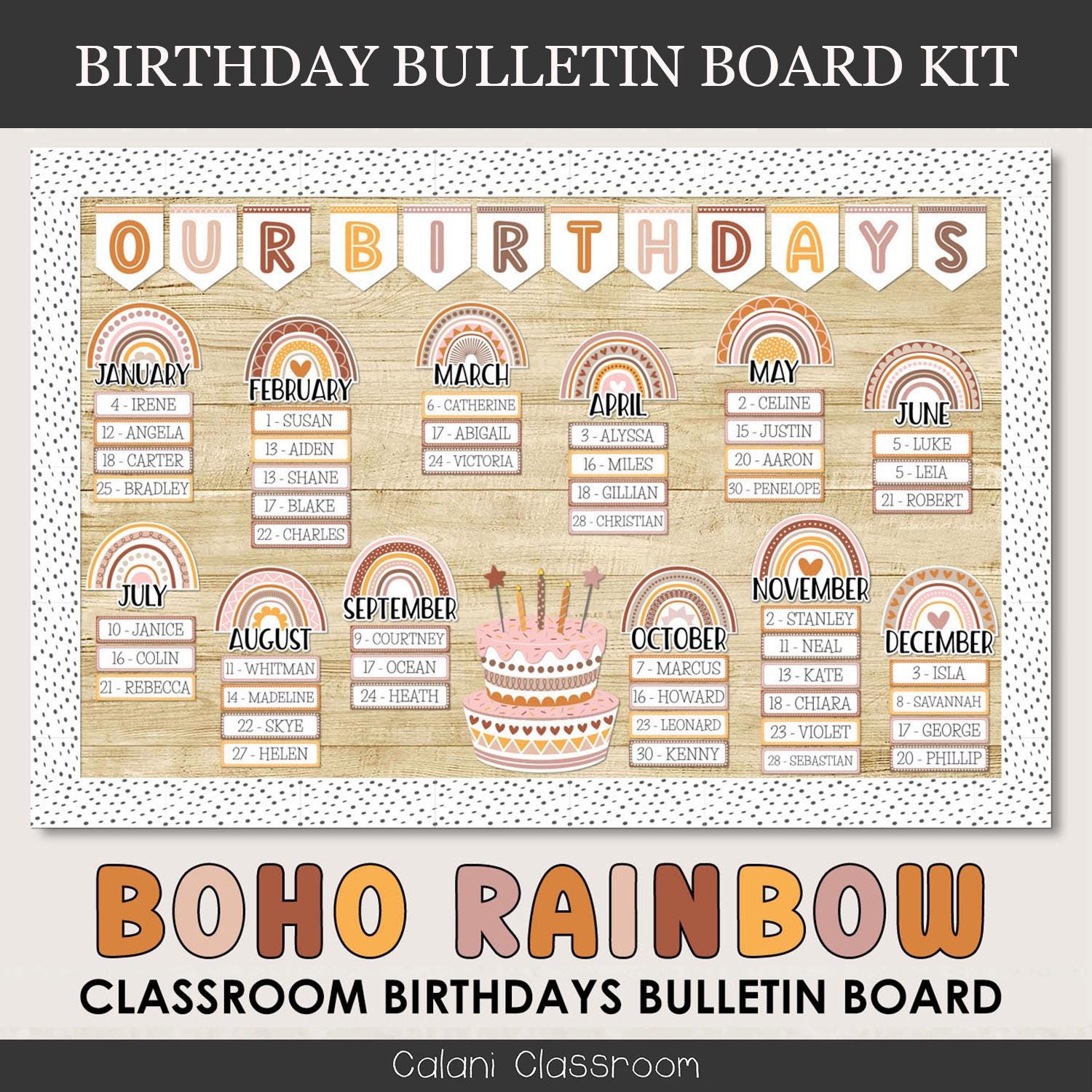 Birthday Board Classroom Decor, Rainbow Classroom Theme, Editable ...