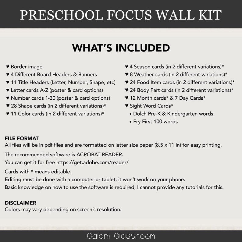 Preschool Focus Wall Template, Preschool Learning Wall, Classroom ...