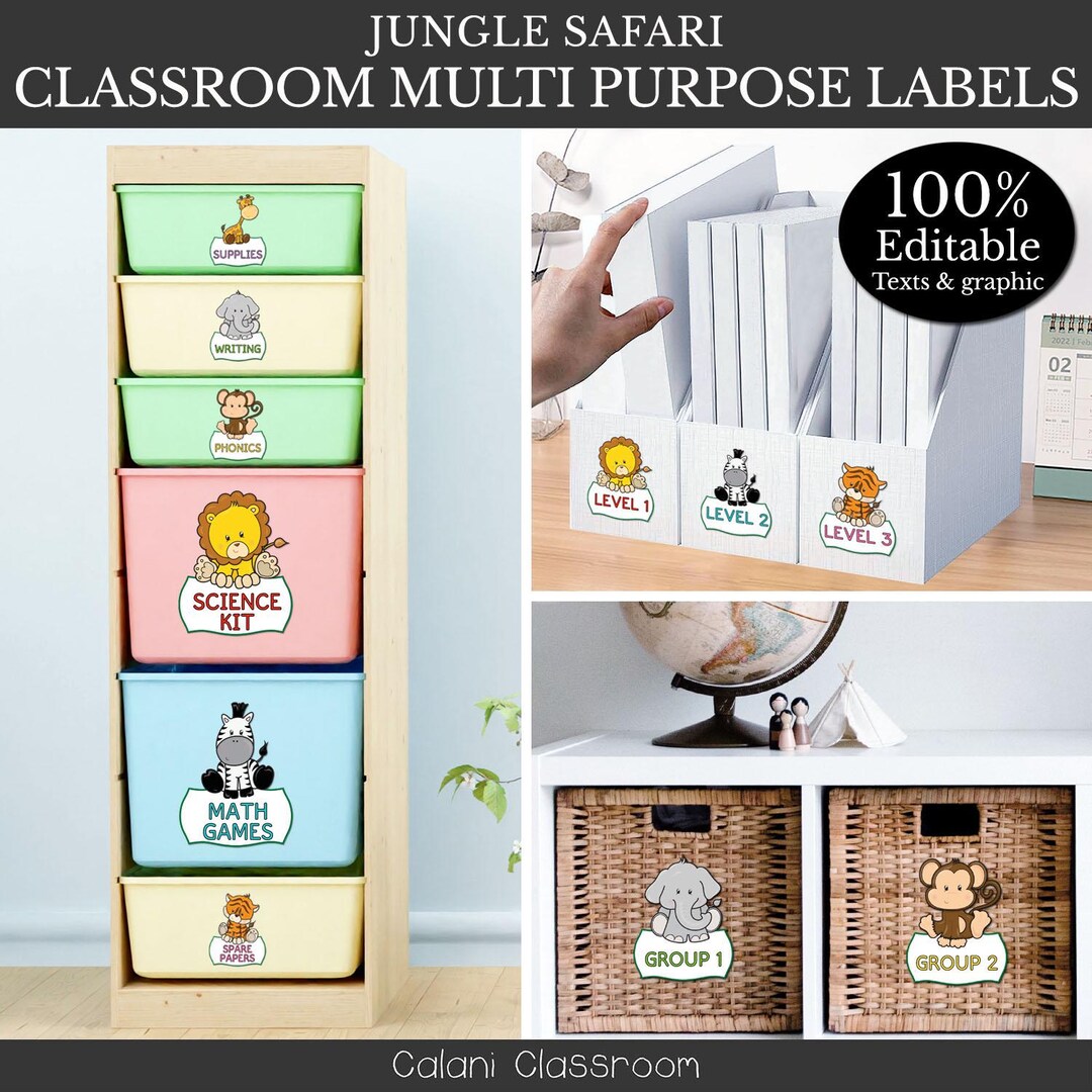 Classroom Supply Label, Jungle Safari Classroom, Editable Classroom ...