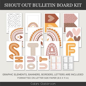 Staff Shout Out Bulletin Board Kit in Neutral Boho Rainbow Theme ...