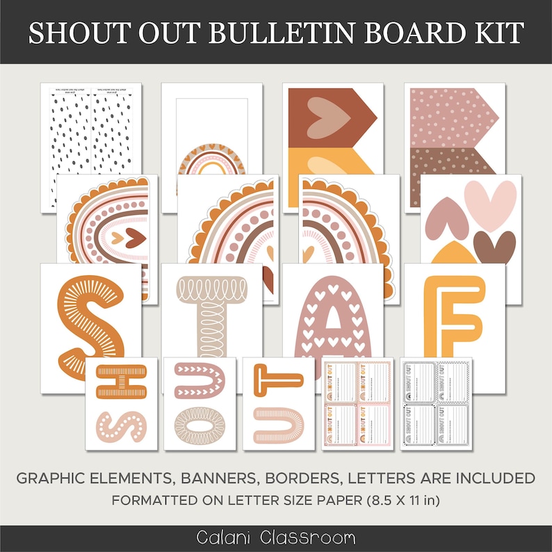 Staff Shout Out Bulletin Board Kit in Neutral Boho Rainbow Theme ...