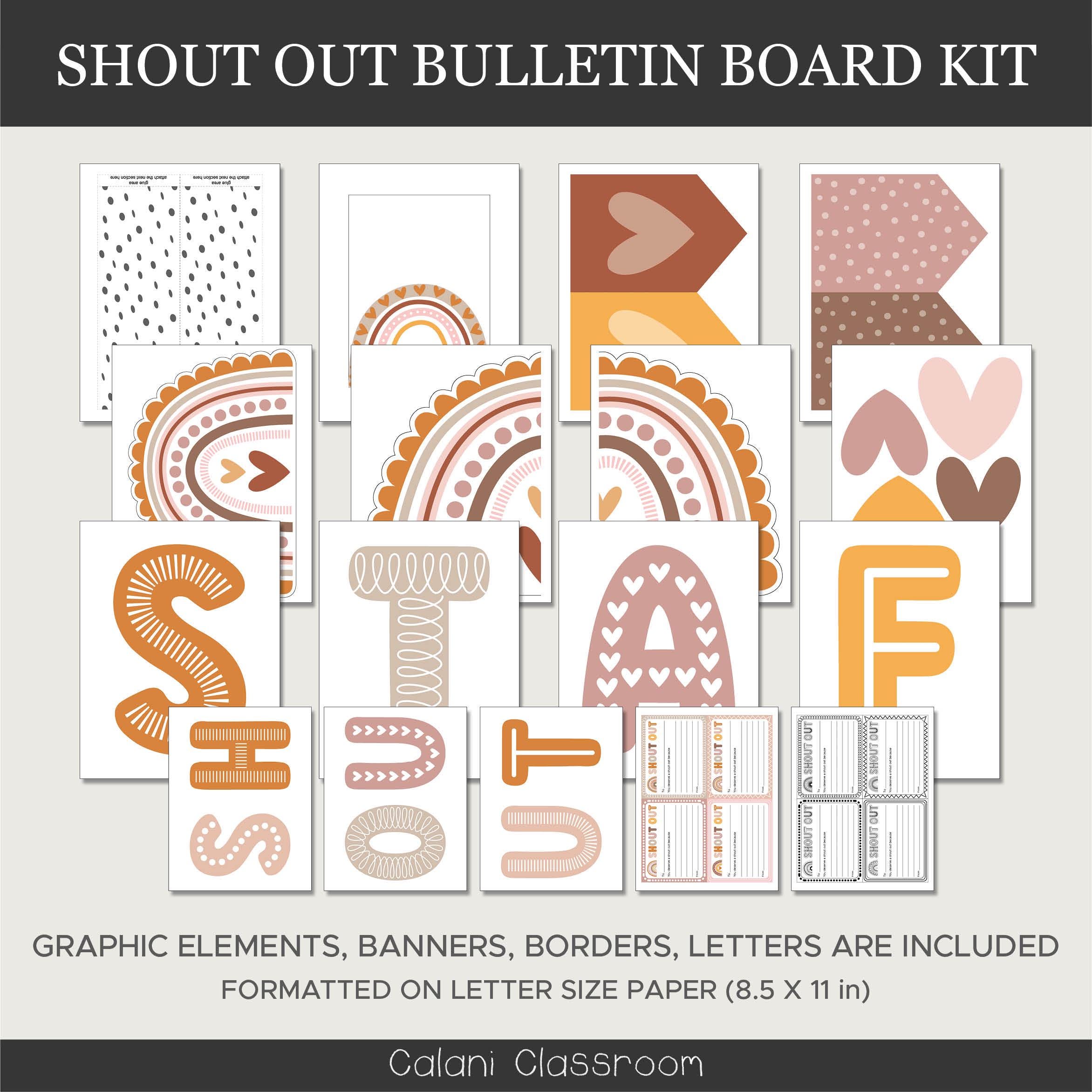 Staff Shout Out Bulletin Board Kit in Neutral Boho Rainbow Theme ...