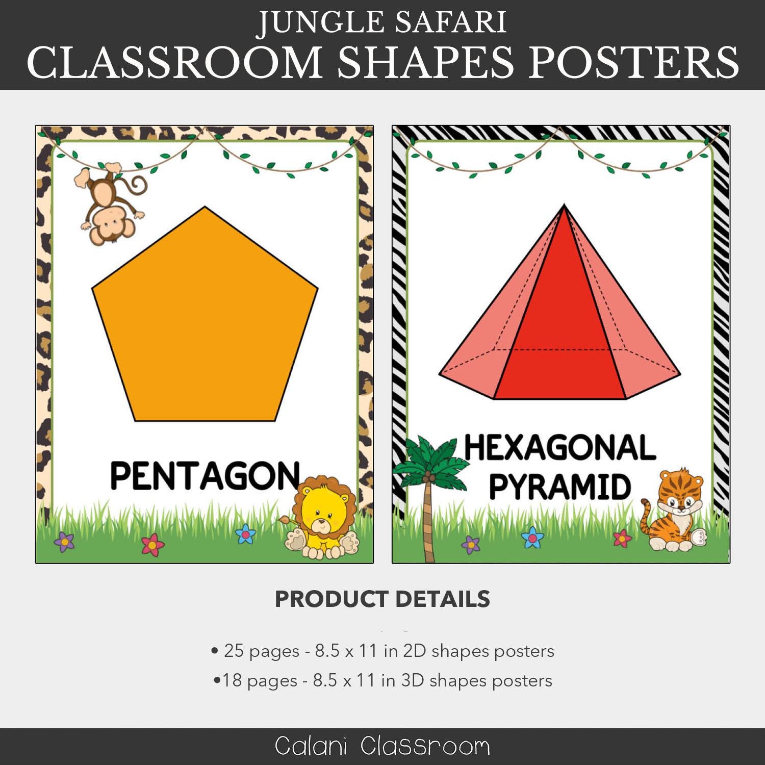 Shapes Poster Classroom Decoration, Safari Classroom Theme, 2D & 3D ...