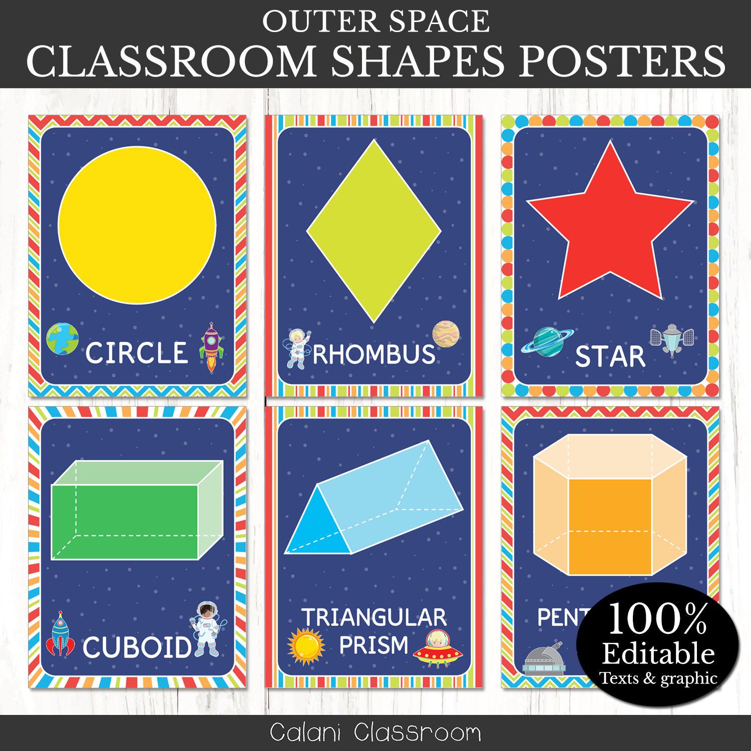 Shapes Poster Classroom Decoration, Space Classroom Theme, 2D & 3D ...