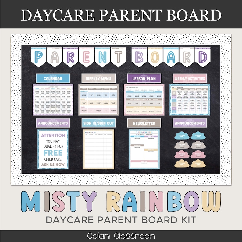 Daycare Parent Info Board – Printable Childcare Bulletin Board in Misty ...