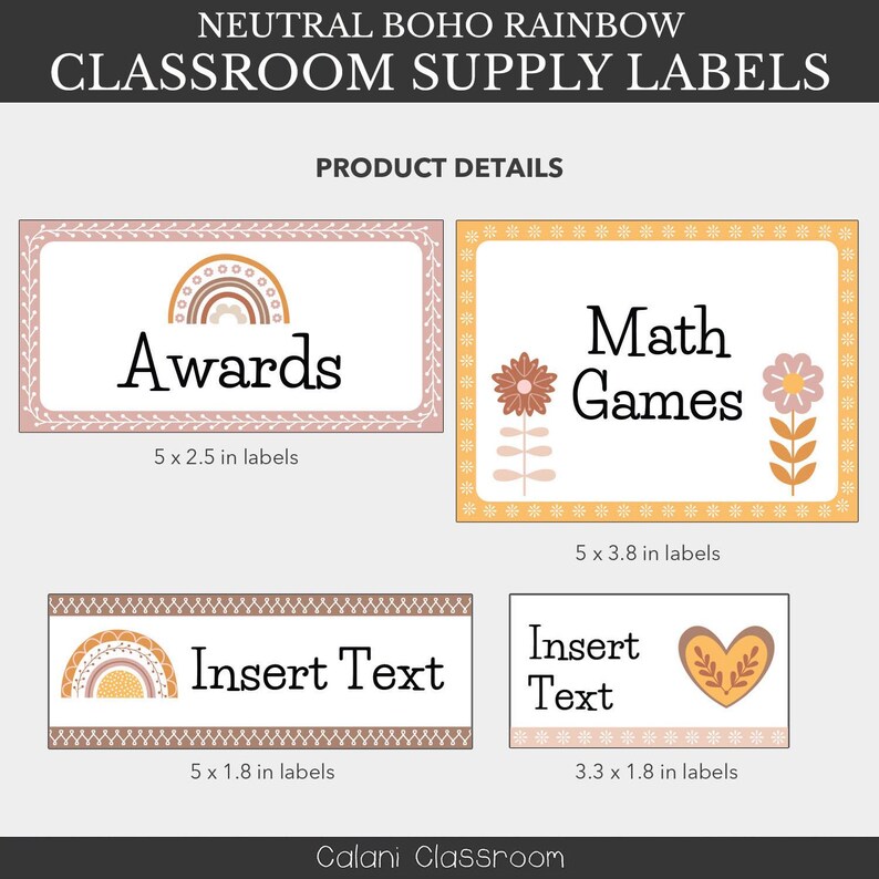 Classroom Supply Label, Boho Rainbow Classroom, Boho Editable Classroom ...