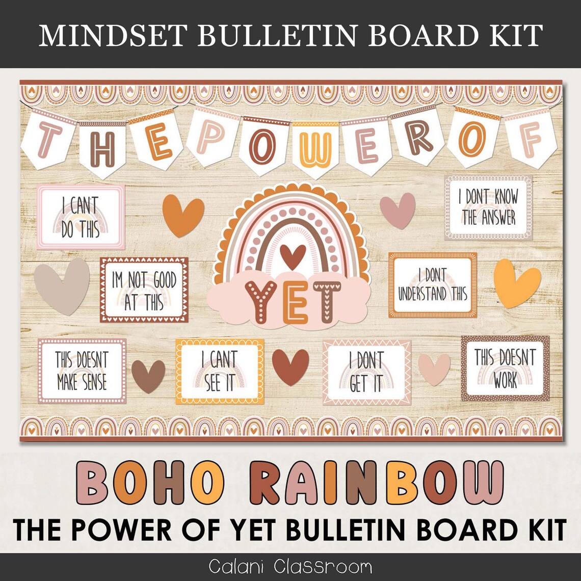 The Power of yet Bulletin Board Kit, Boho Rainbow Classroom Display ...