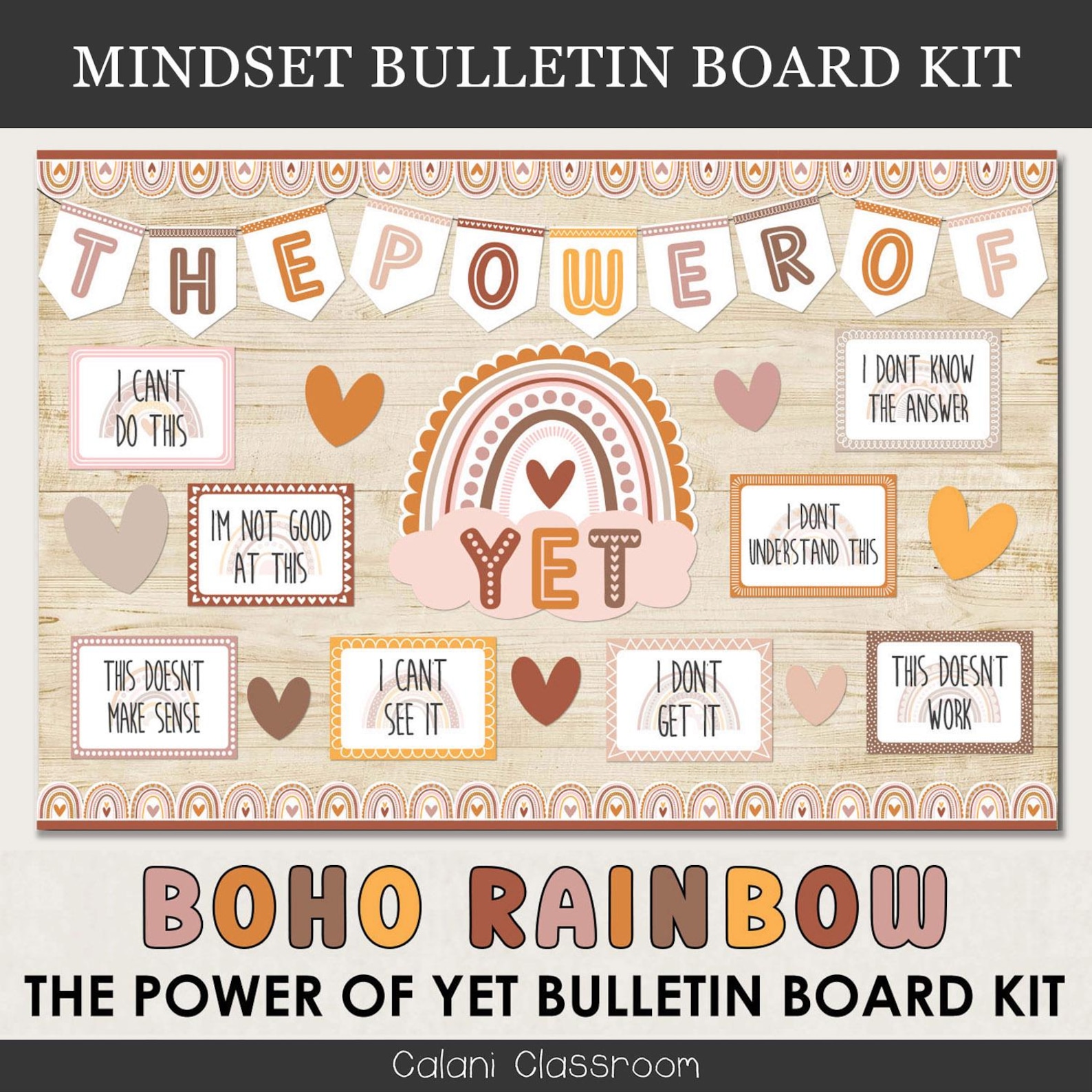 The Power of yet Bulletin Board Kit, Boho Rainbow Classroom Display ...
