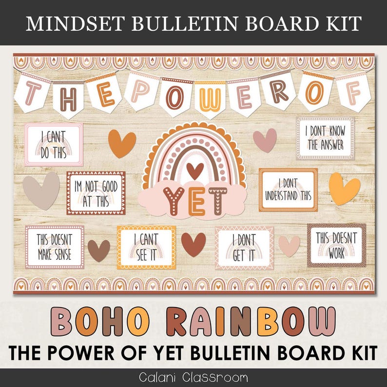 The Power of yet Bulletin Board Kit, Boho Rainbow Classroom Display ...