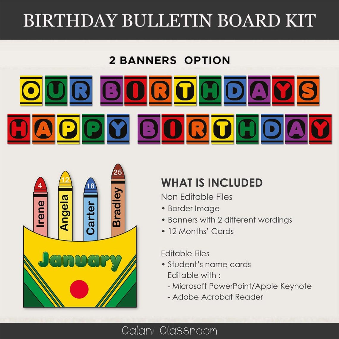 Birthday Bulletin Board for Classroom Decor in Crayon Theme (editable ...