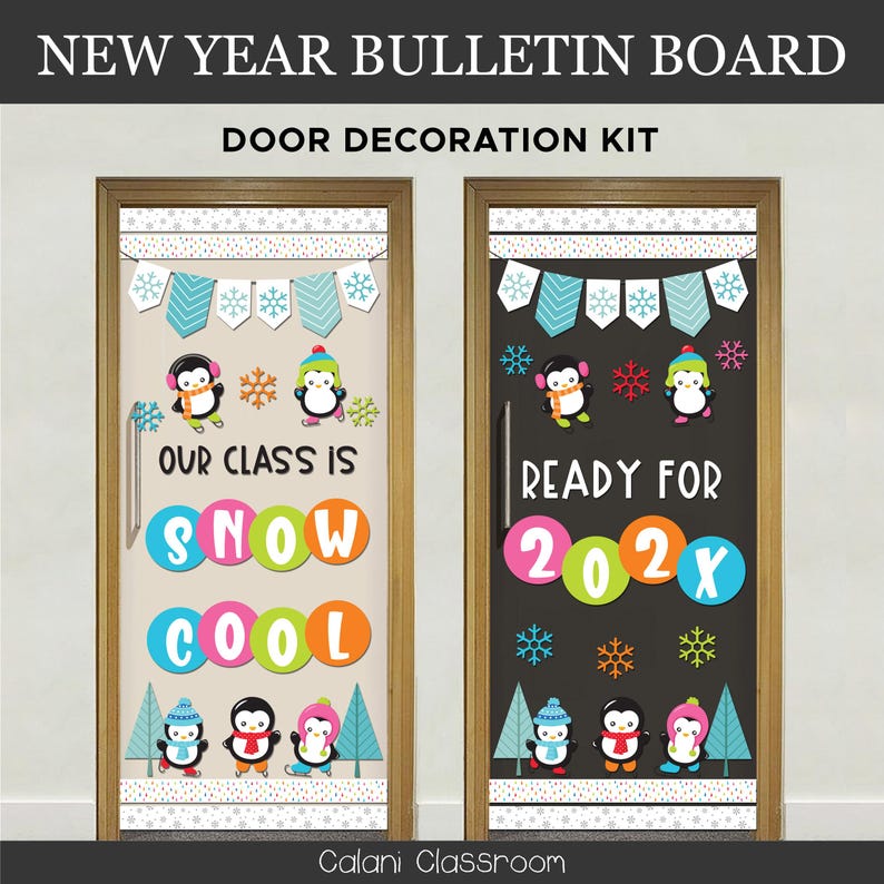 New Year Bulletin Board Kit in Skating Penguins Theme (digital Download ...