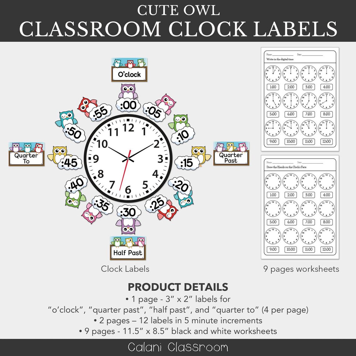 Clock Label Classroom Decoration, Owl Classroom Theme, Telling Time ...