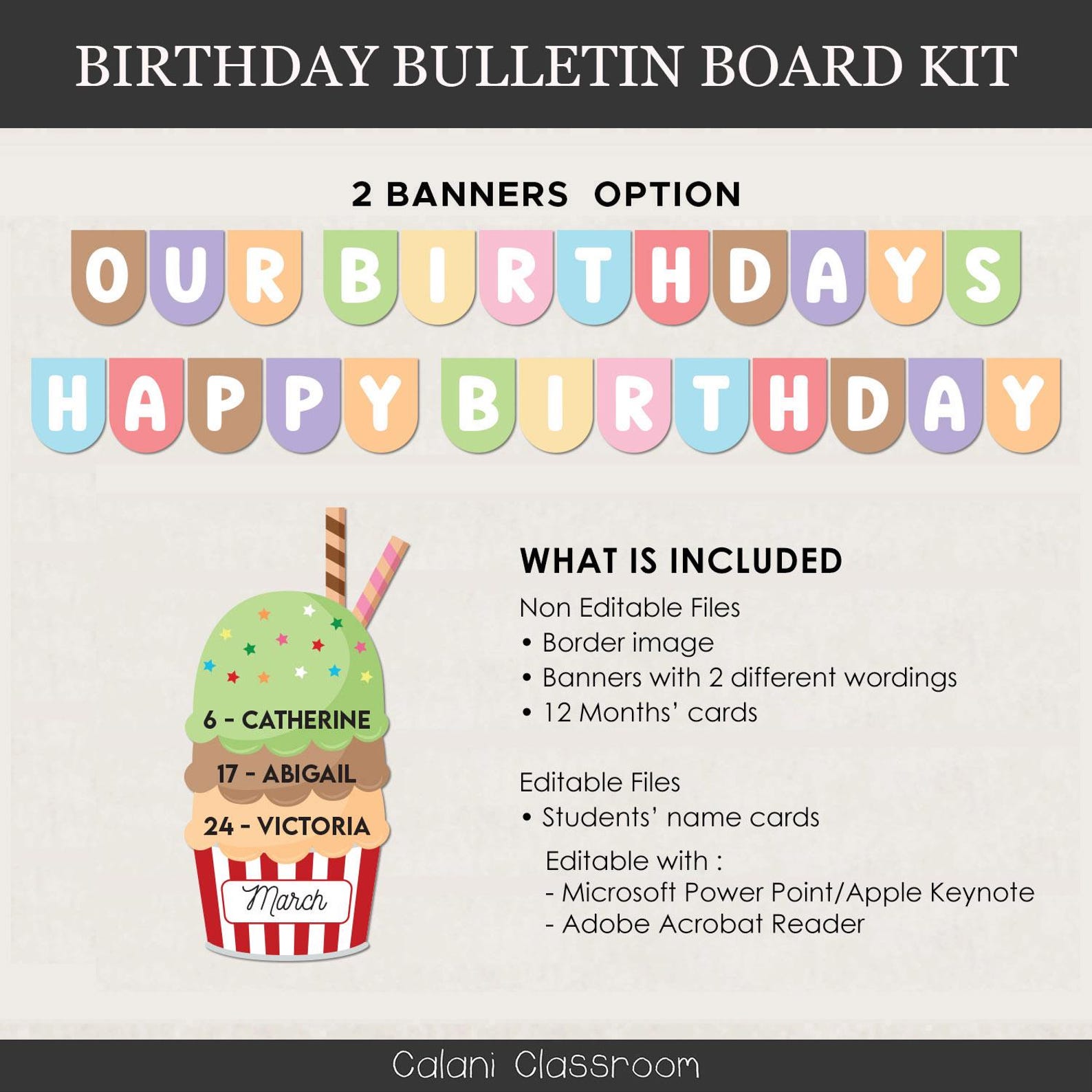 Birthday Board Classroom Decor, Ice Cream Classroom Theme, Editable ...