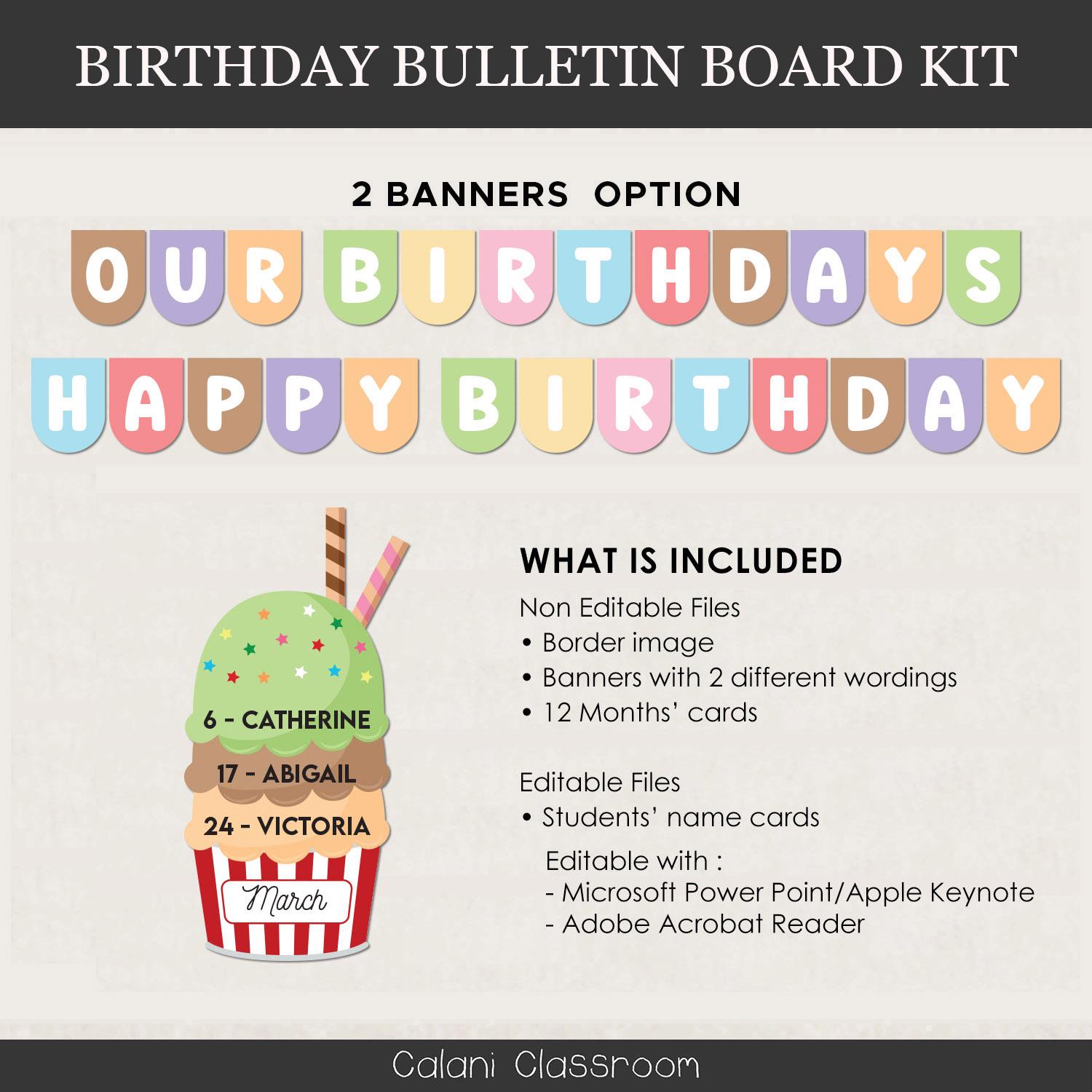 Birthday Board Classroom Decor, Ice Cream Classroom Theme, Editable ...