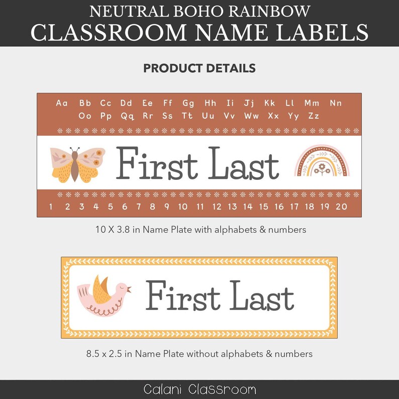 Classroom Name Plate Label, Boho Rainbow Classroom Theme, Boho Name ...