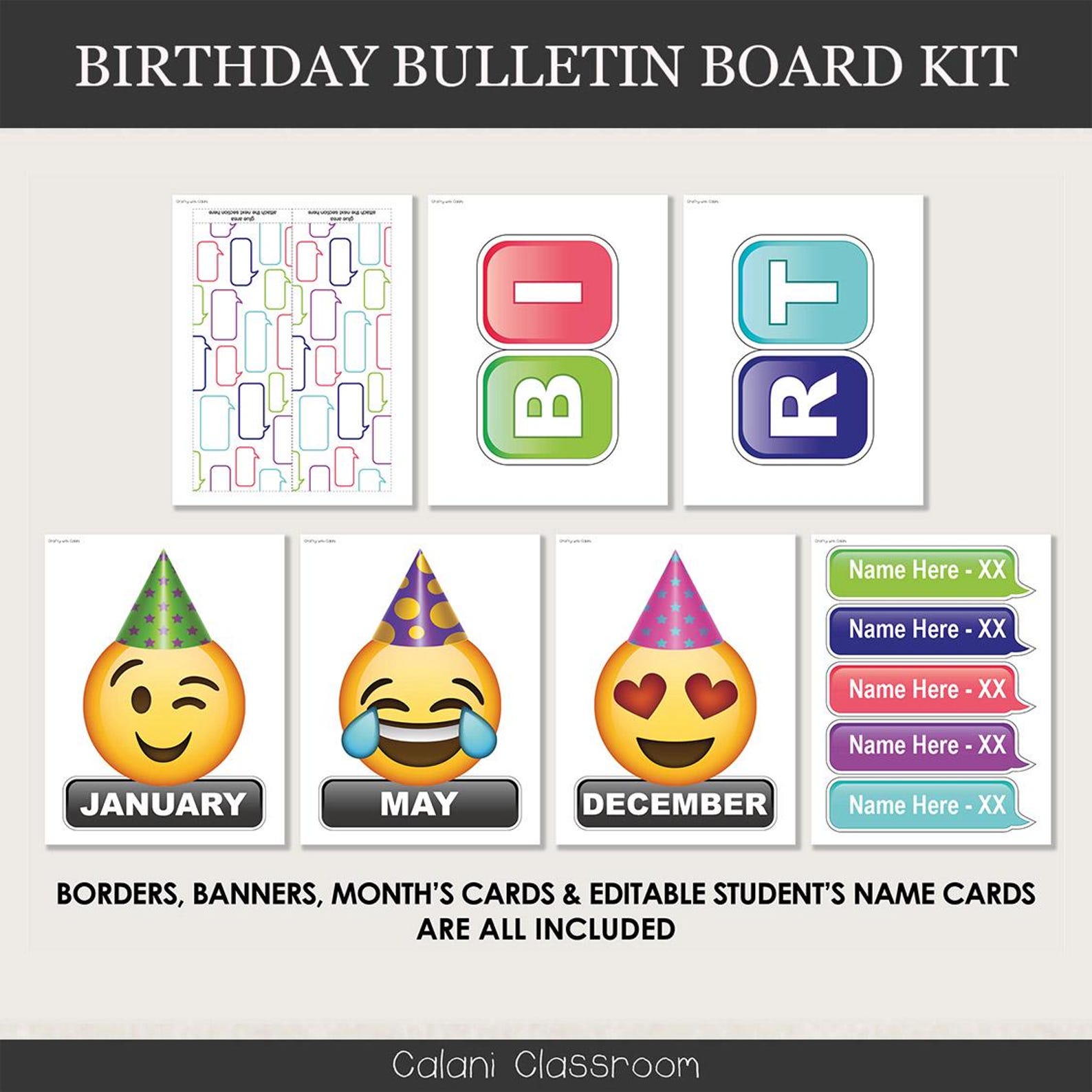 Birthday Board Classroom Decor, Party Emoji Classroom Theme, Editable ...