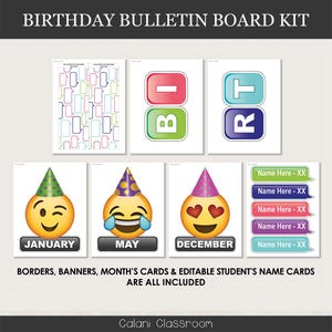 Birthday Bulletin Board for Classroom Decor in Party Emoji Theme ...