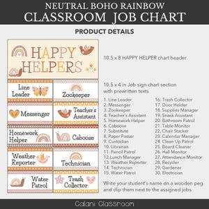 Classroom Jobs Chart, Boho Rainbow Classroom Theme, Editable Classroom ...