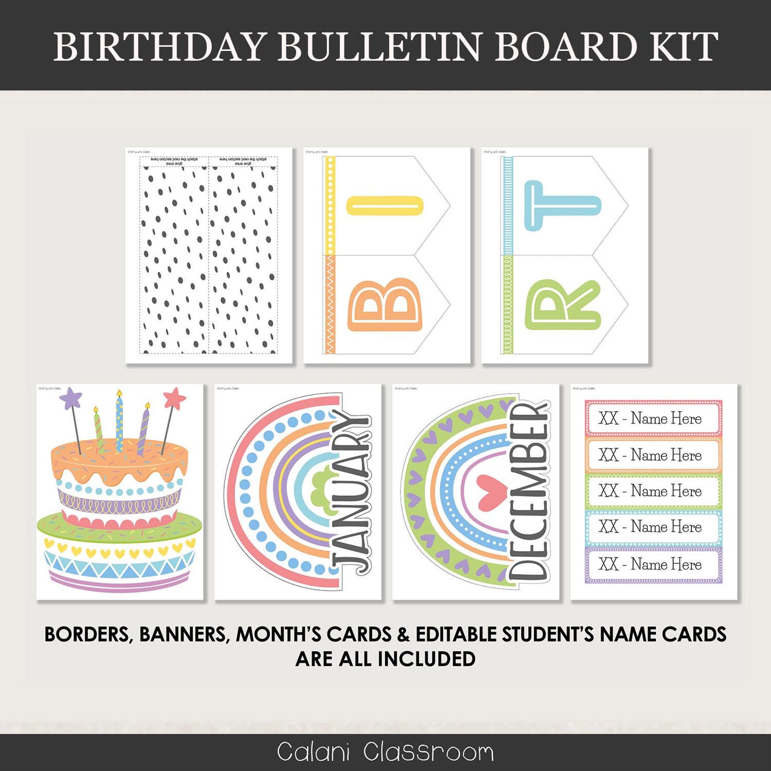 Birthday Board Classroom Decor, Rainbow Classroom Theme, Editable ...