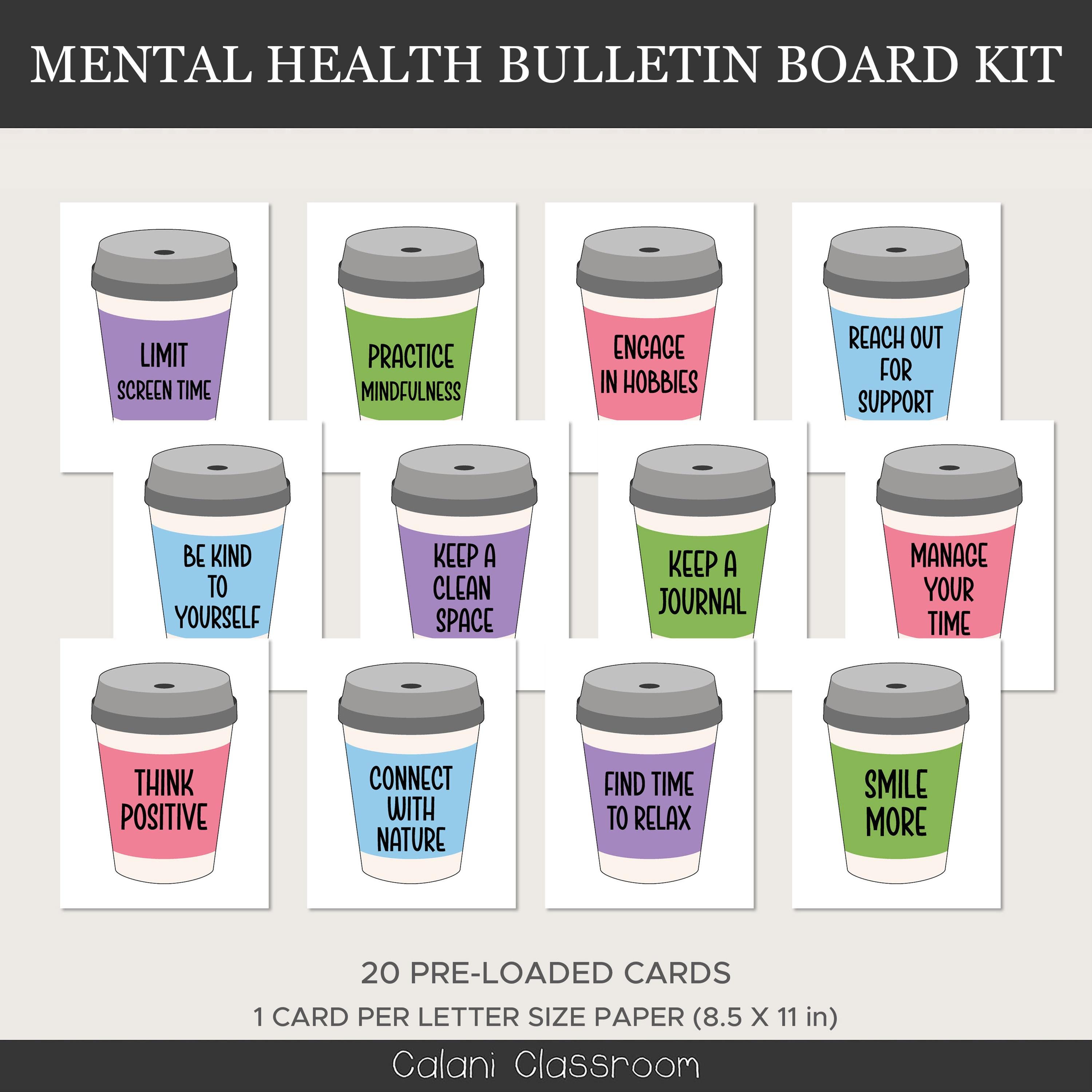 Mental Health Bulletin Board Kit, Mental Wellness Habits, Classroom ...