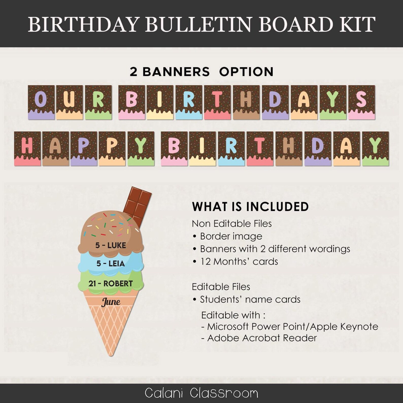 Birthday Bulletin Board for Classroom Decor in Ice Cream Theme ...
