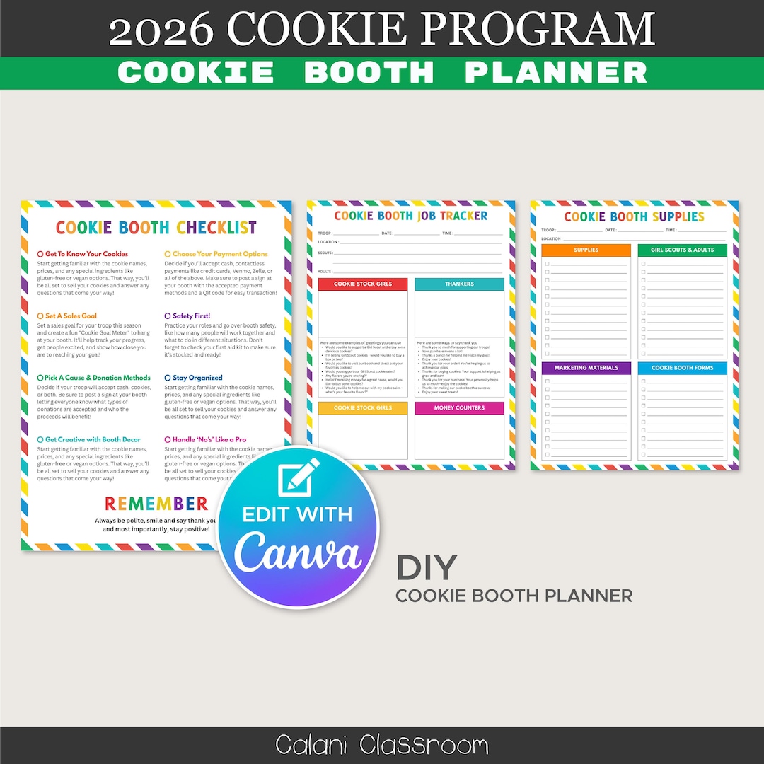 2026 Cookie Booth Planner, DIY Editable Cookie Marketing Kit for Troop ...