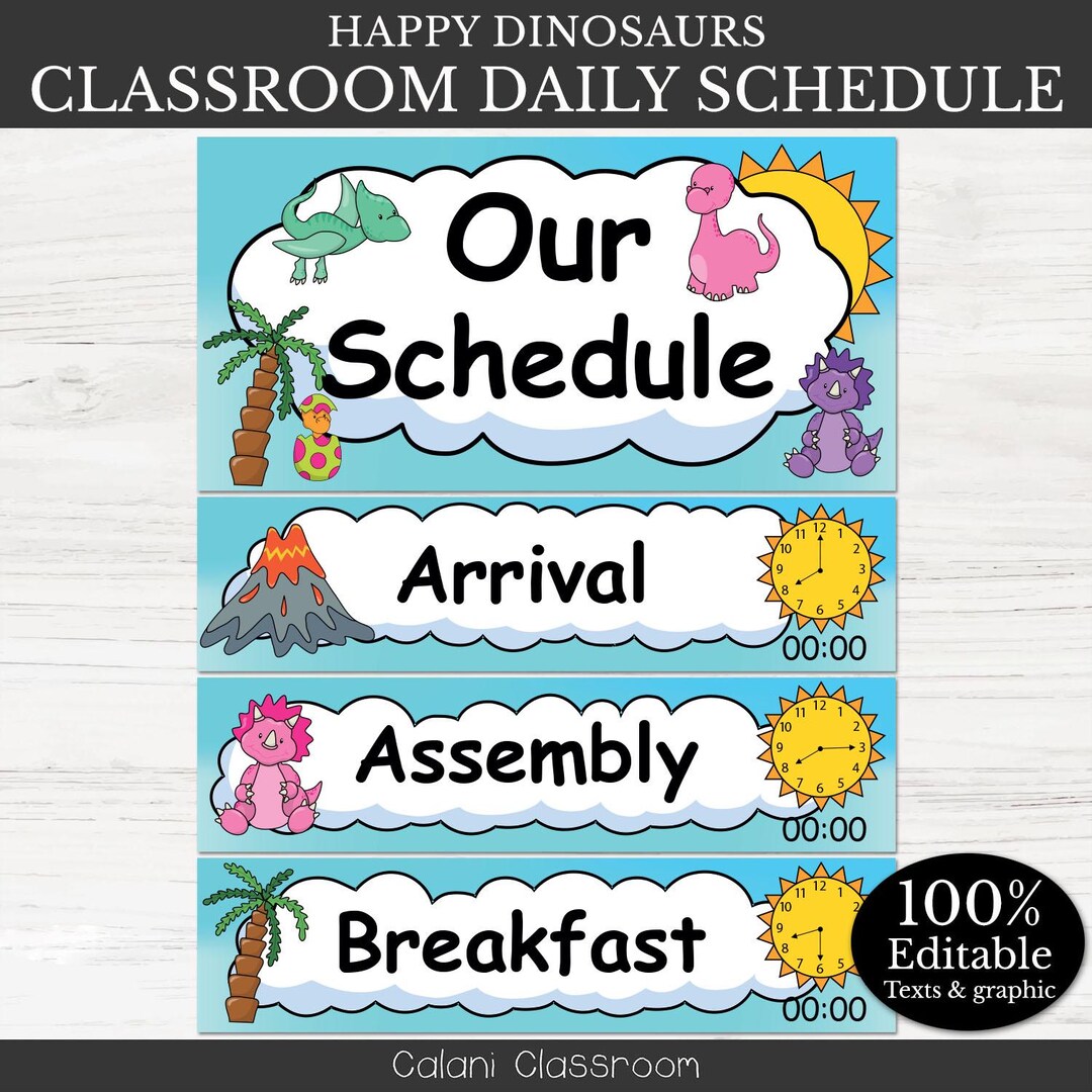 Classroom Schedule Cards With Clock, Dinosaurs Classroom Theme ...