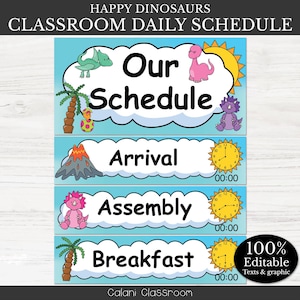 Classroom Schedule Cards With Clock, Dinosaurs Classroom Theme ...